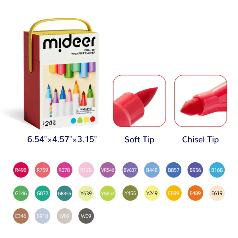 Marcadores lavables con doble punta – 24 colores mideer – miroomi